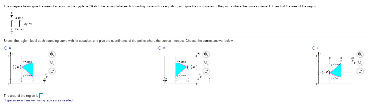 Solved The integrals below give the area of a region in the | Chegg.com