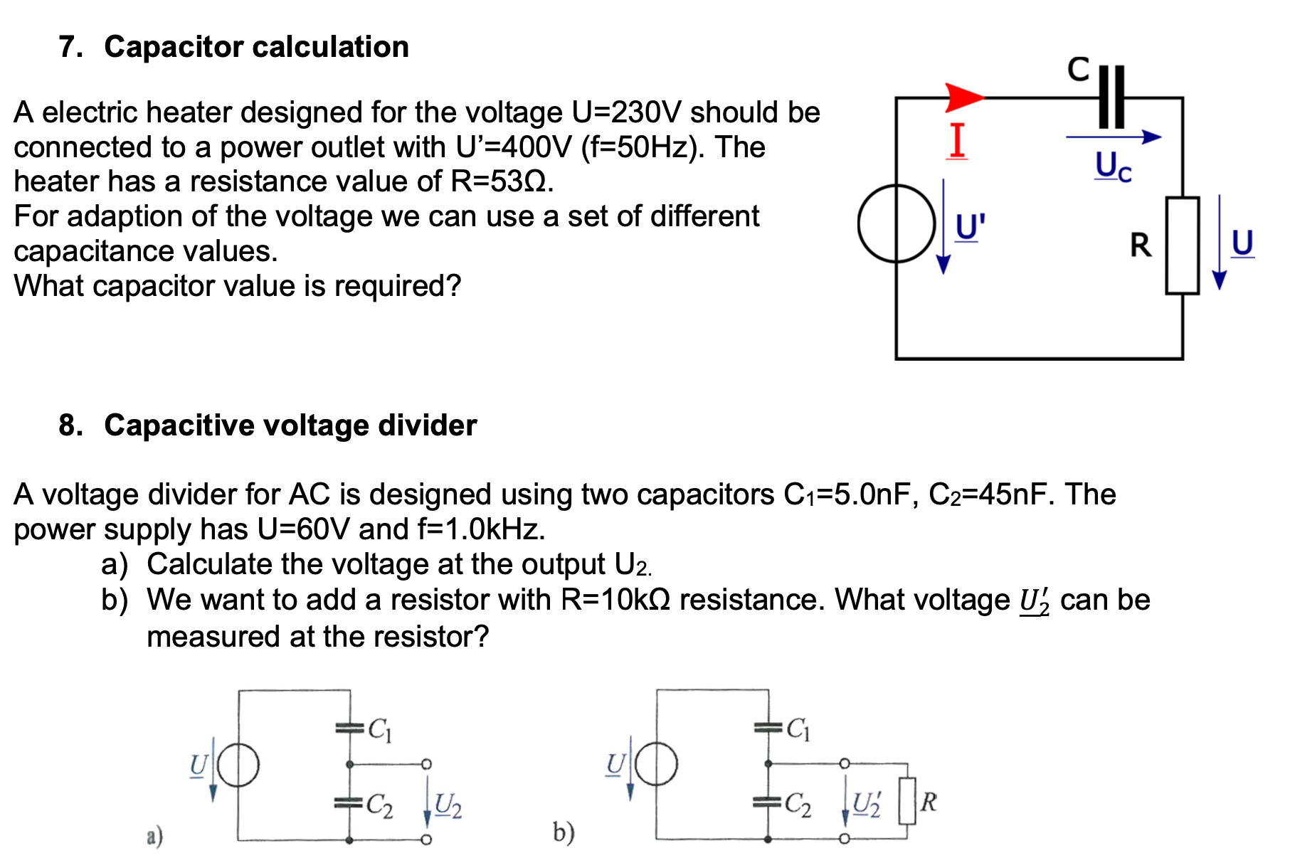Solved Capacitor calculationA electric heater designed for | Chegg.com