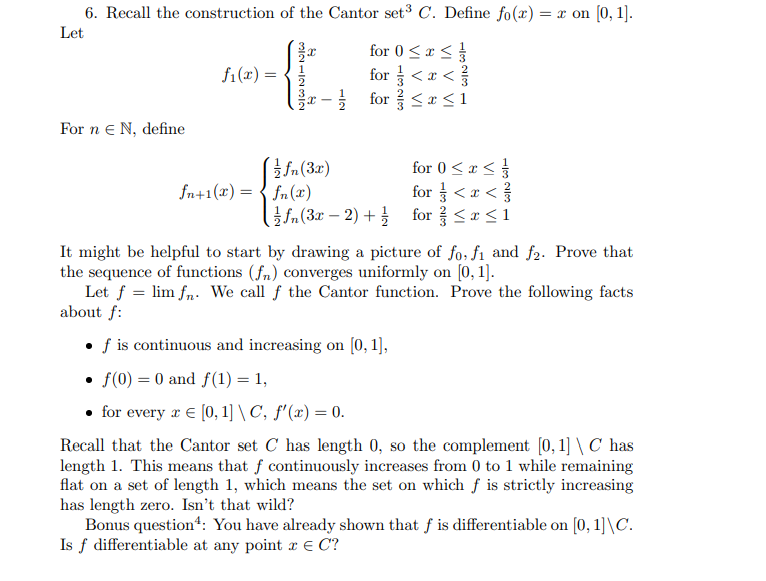 6. Recall the construction of the Cantor set 3C. | Chegg.com