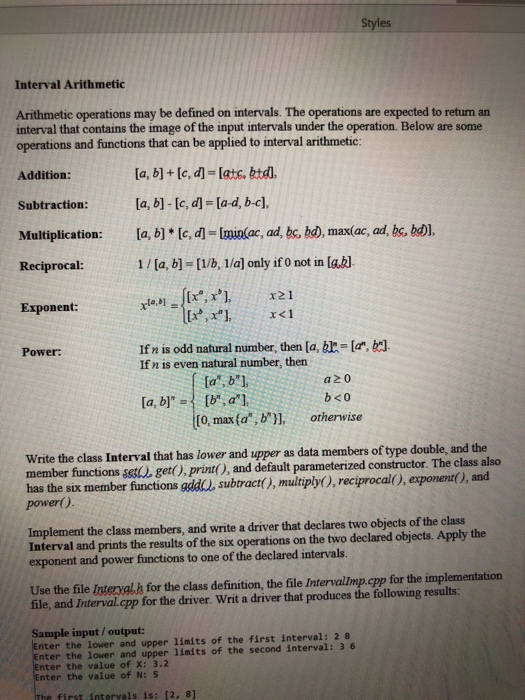 Solved Styles Interval Arithmetic Arithmetic operations may | Chegg.com