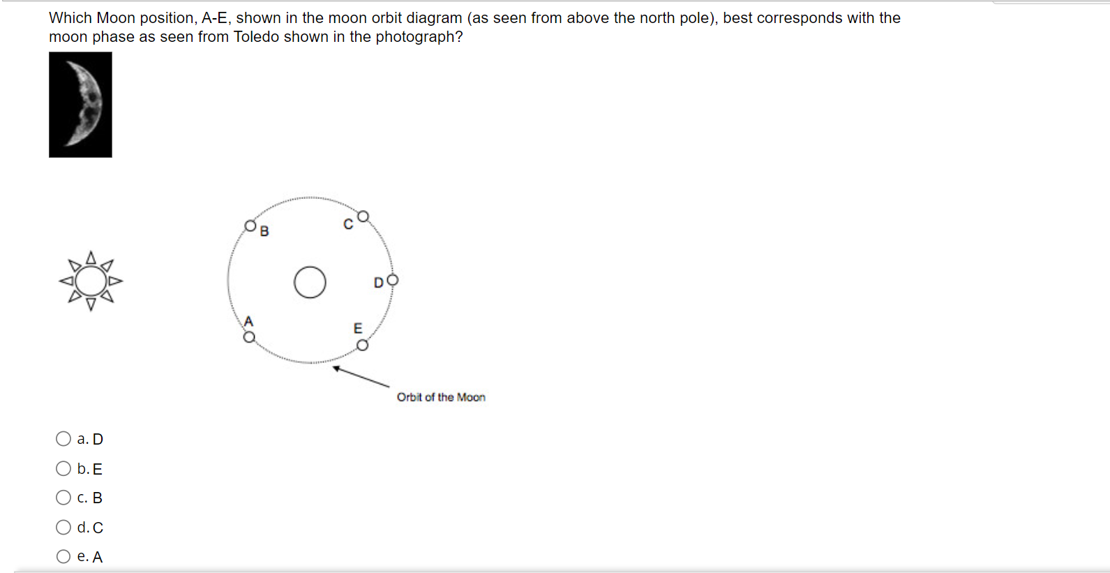 Solved Which Moon position, A-E, ﻿shown in the moon orbit | Chegg.com