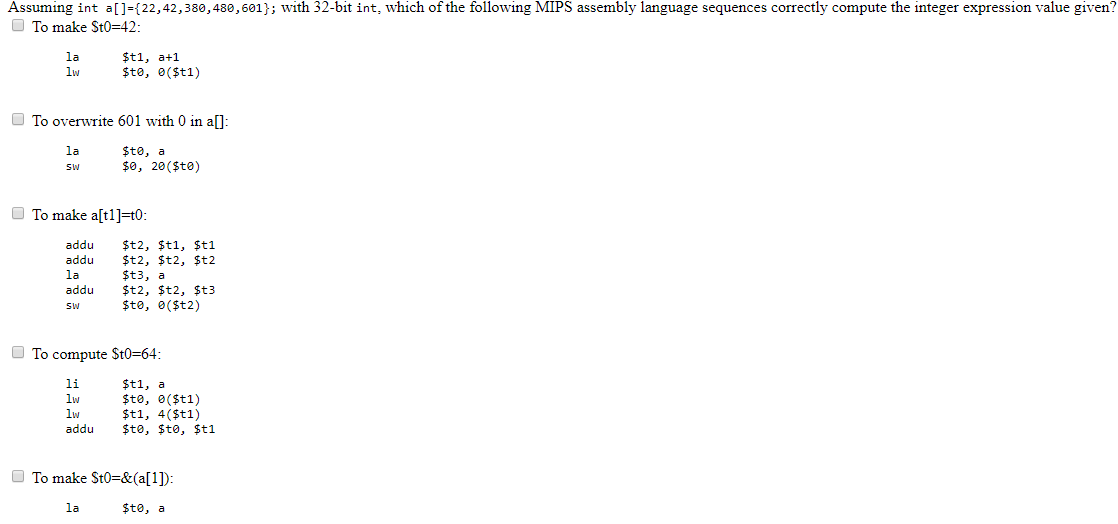 Solved Assuming int a[]={22,42,380,480,601}; with 32-bit | Chegg.com