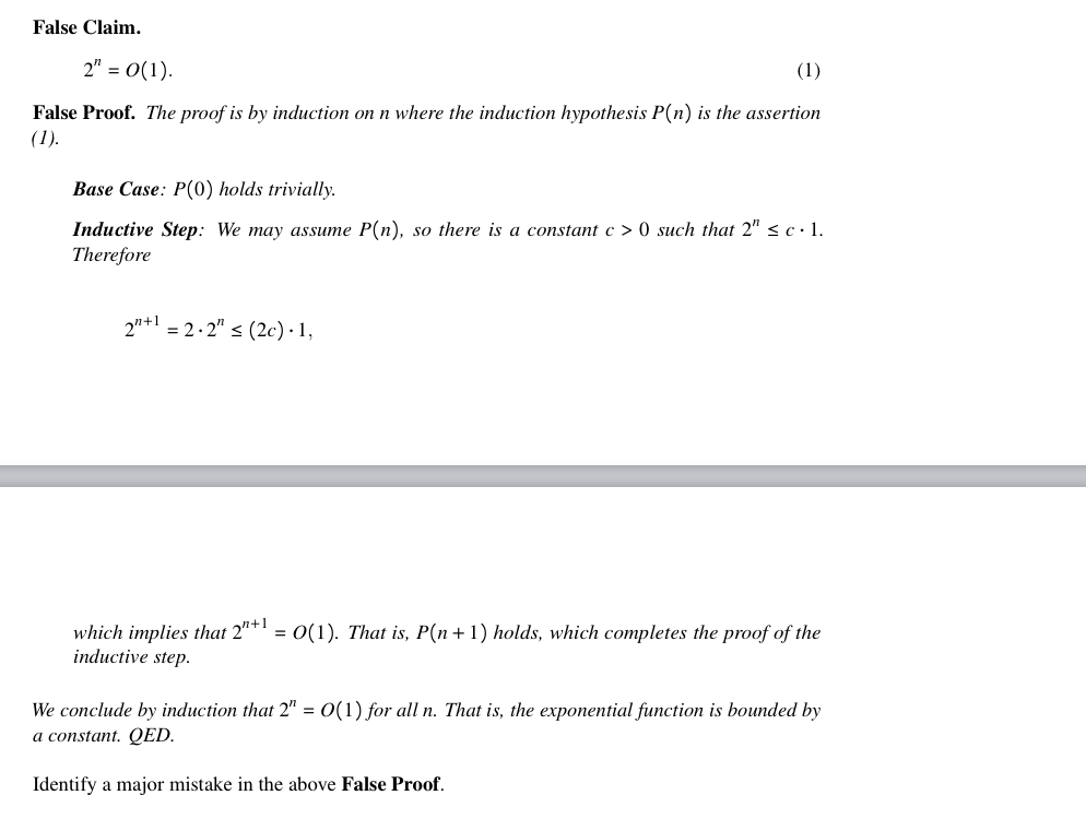 Solved False Claim. 2" = 0(1). (1) False Proof. The proof is | Chegg.com