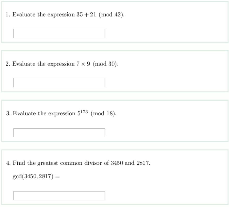 Solved 1. Evaluate the expression 35 21 (mod 42). 2. | Chegg.com