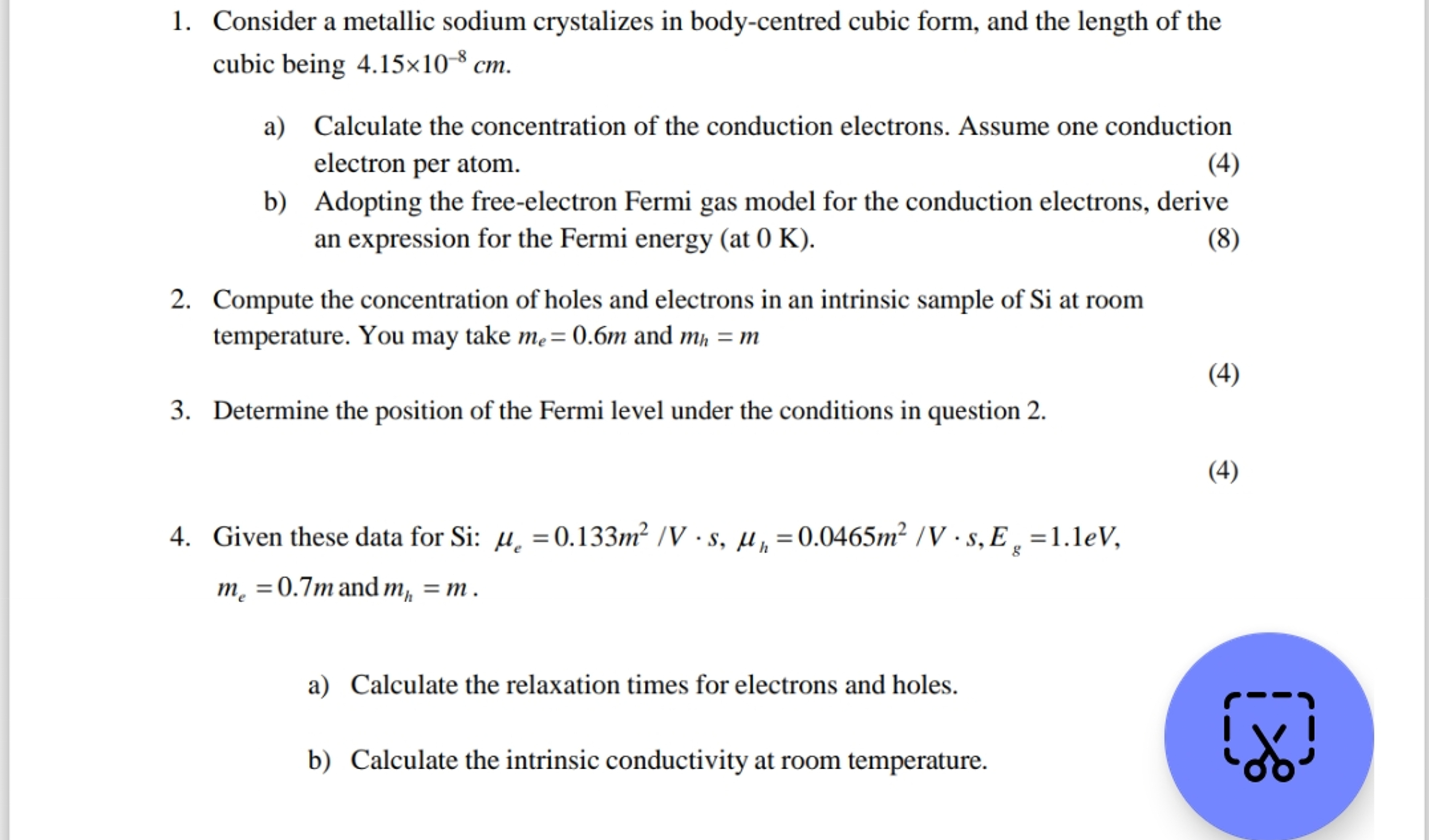 Solved Consider a metallic sodium crystalizes in | Chegg.com