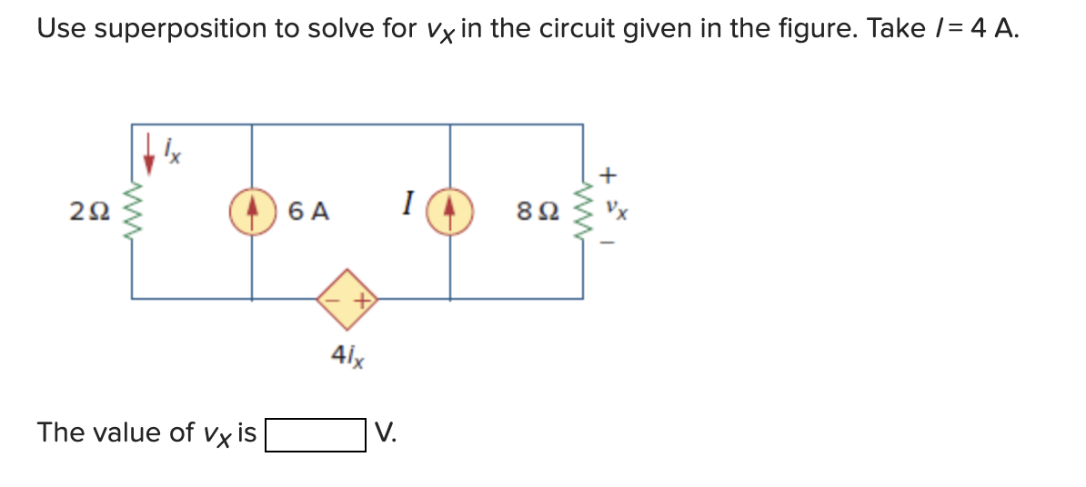 Use superposition to ﻿solve for vx in ﻿the circuit | Chegg.com