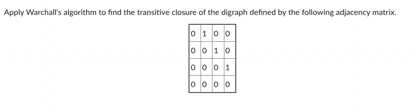 Solved Apply Warchall's algorithm to find the transitive | Chegg.com