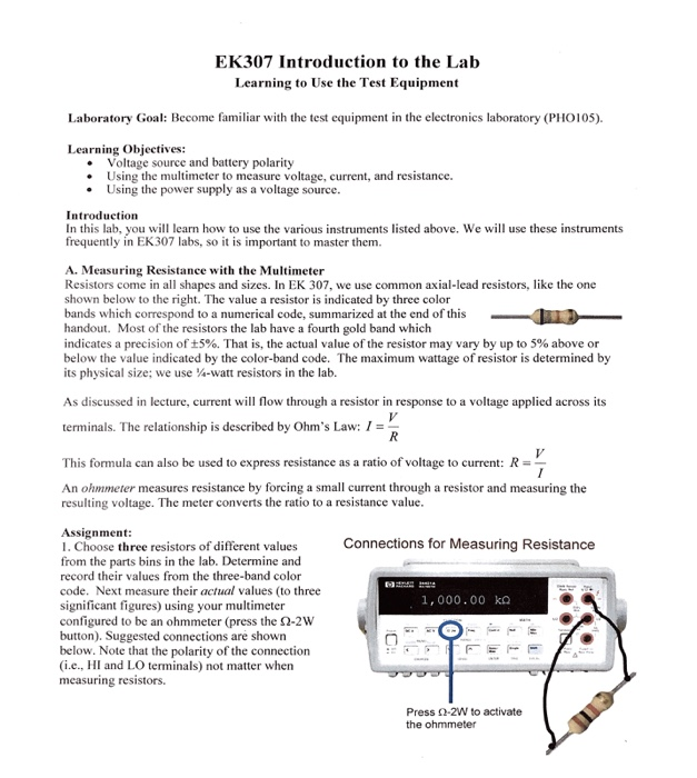 Solved: EK307 Introduction To The Lab Learning To Use The ... | Chegg.com