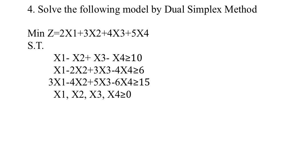 Solve the following model by ﻿Dual Simplex MethodMin | Chegg.com
