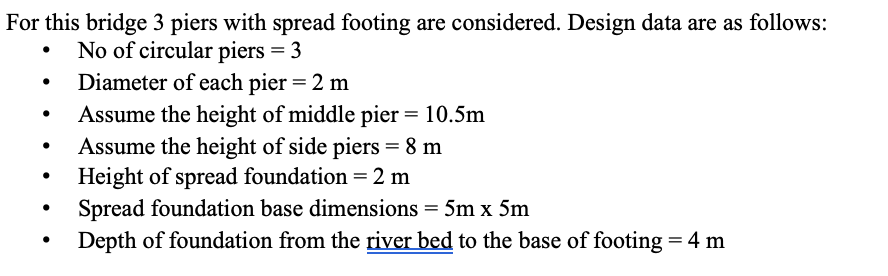 Solved For this bridge 3 piers with spread footing are | Chegg.com