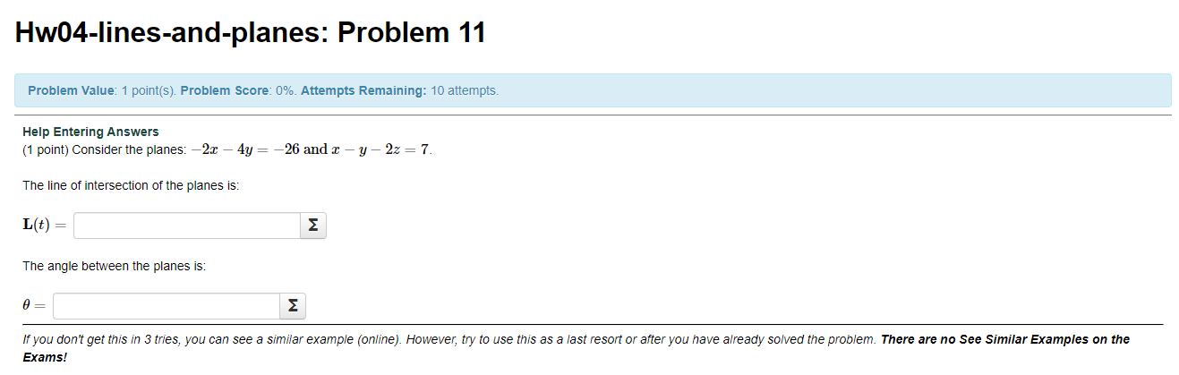 Solved Hw04-lines-and-planes: Problem 11 Problem Value: 1 | Chegg.com