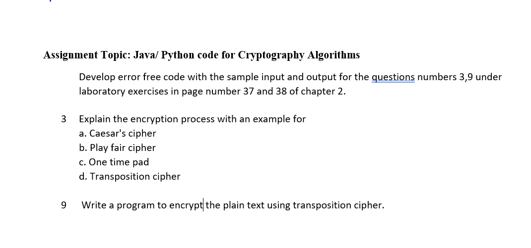 Solved Assignment Topic: Java/ Python code for Cryptography | Chegg.com