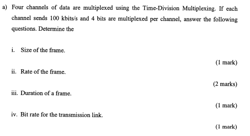 Solved a) Four channels of data are multiplexed using the | Chegg.com
