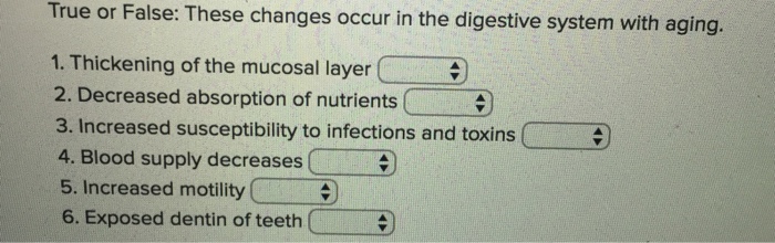 Solved True or False: These changes occur in the digestive | Chegg.com