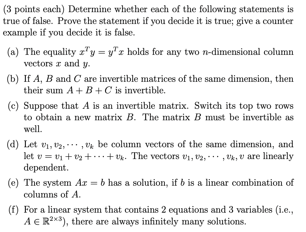 Solved (3 points each) Determine whether each of the | Chegg.com