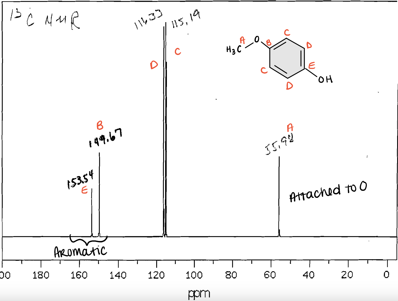 Solved Is the CNMR and Mass Spec of C7H8O2 (4-methoxyphenol) | Chegg.com