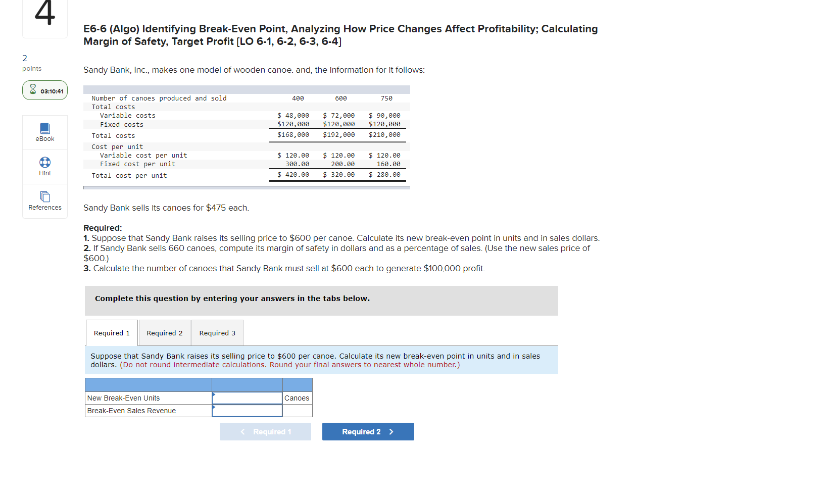 Solved 4 E6-6 (Algo) Identifying Break-Even Point, Analyzing | Chegg.com