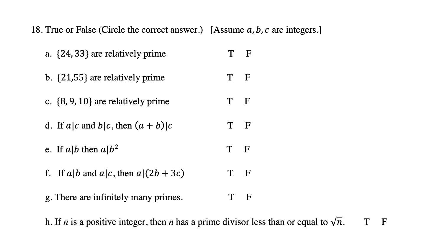 Solved 18. True or False (Circle the correct answer.) | Chegg.com