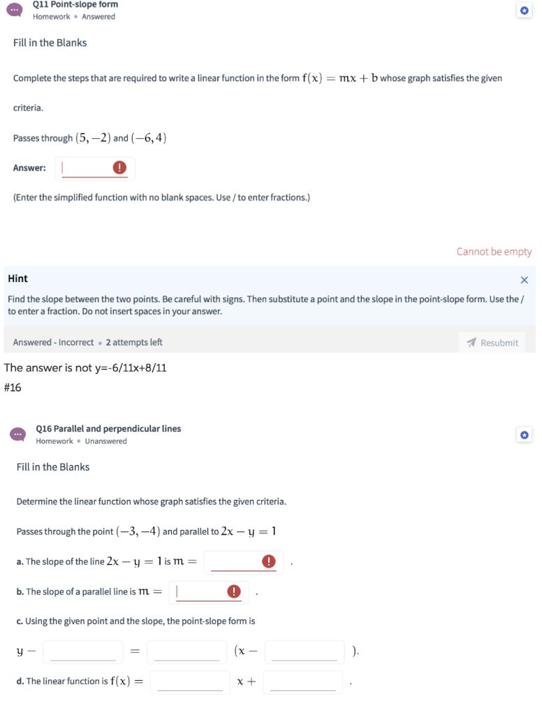 Solved Q11 Point-slope form Homework • Answered Fill in the | Chegg.com