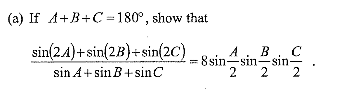 Solved If A+B+C=180∘, show that | Chegg.com
