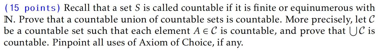 Solved (15 points) Recall that a set S is called countable | Chegg.com