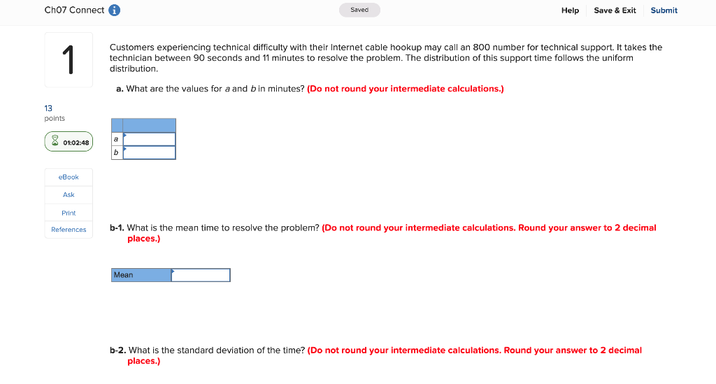 Solved Ch07 Connect i Saved Save & Exit Help Submit | Chegg.com
