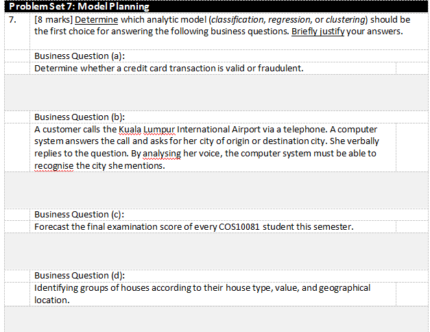 Solved Problem Set 7: Model Planning 7. [8 marks] Determine | Chegg.com