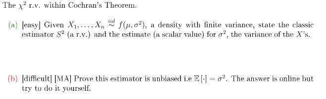 The 2 r.v. within Cochran's Theorem id (a) easy Given | Chegg.com