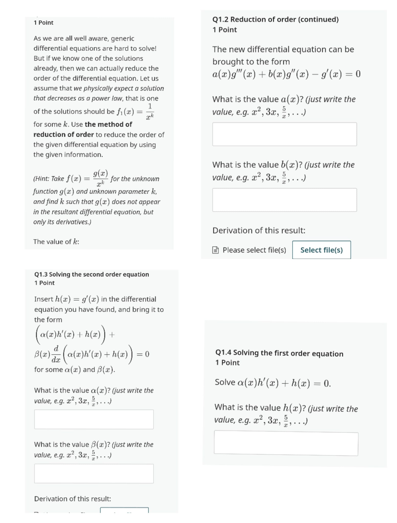 Q1.2 ﻿Reduction of order (continued)1 ﻿PointThe new | Chegg.com
