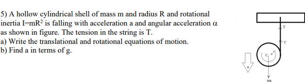 Solved 5) A hollow cylindrical shell of mass m and radius R | Chegg.com