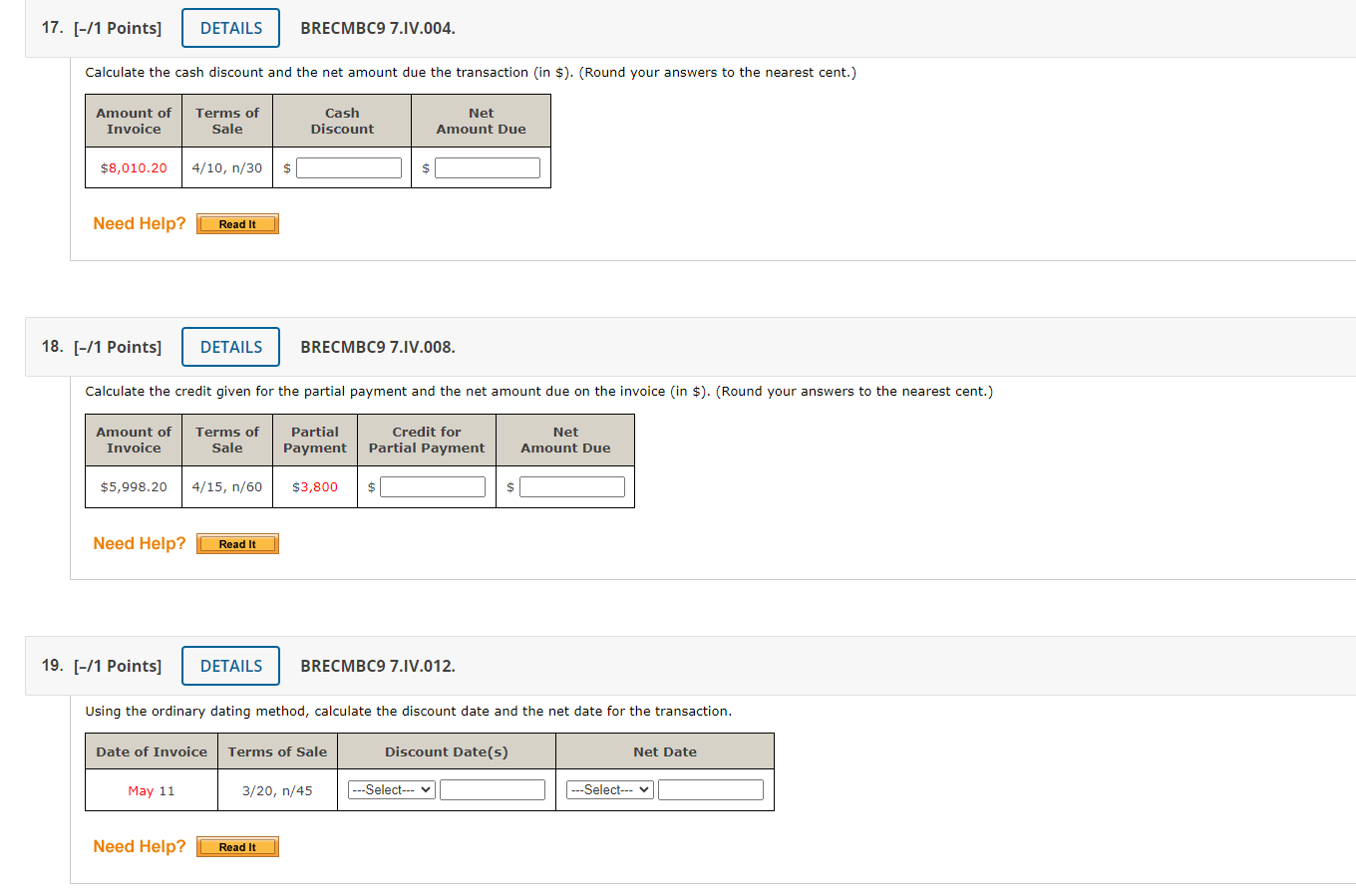 Solved [-/1 Points] BRECMBC9 7.IV.004. Calculate the cash | Chegg.com