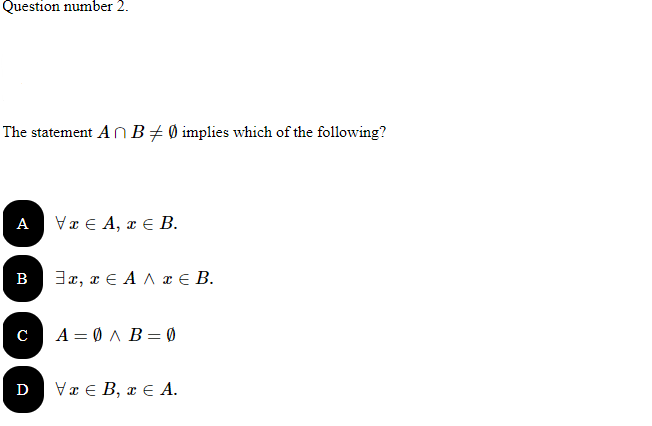 Solved Question number 2.The statement A∩B≠O | Chegg.com