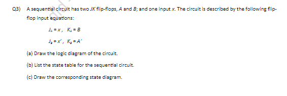 Solved Q3) ﻿A sequential circuit has two IK ﻿flip-flops, A | Chegg.com