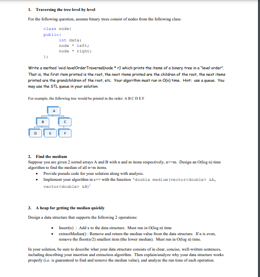 Solved 1. Traversing the tree level by level For the | Chegg.com