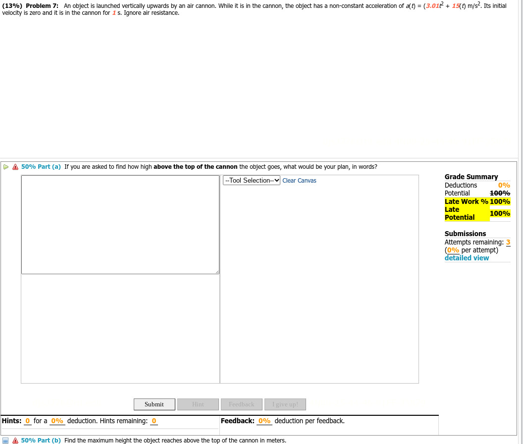Solved (13\%) Problem 7: An object is launched vertically | Chegg.com