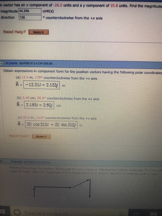 Solved A vector has an x component of -26.0 units and a y | Chegg.com