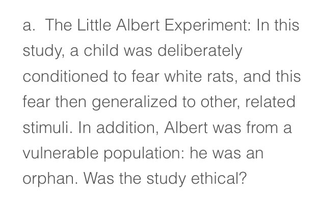 Solved The Little Albert Experiment: In this study, a child | Chegg.com