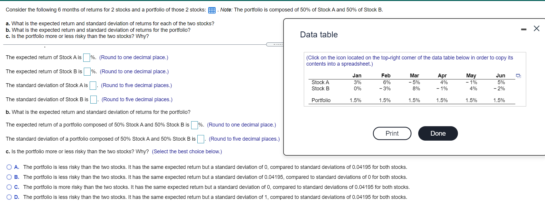 Solved Consider the following 6 months of returns for 2 | Chegg.com