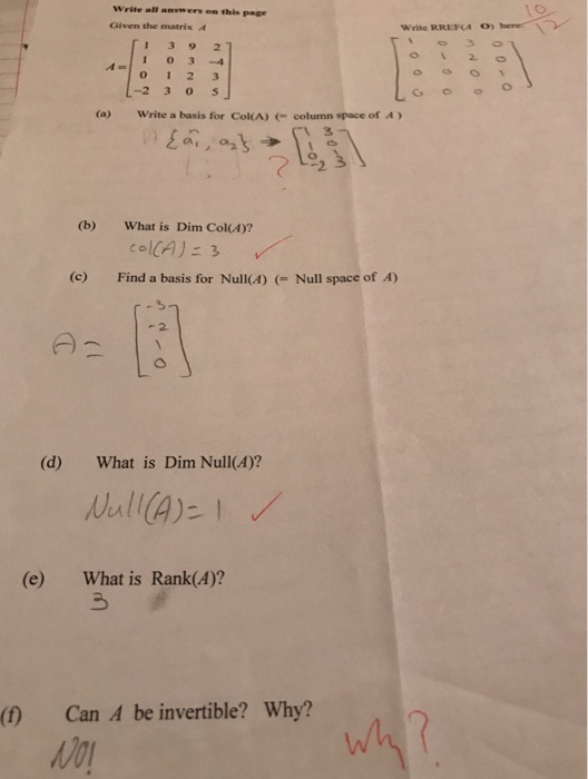 Solved Write All Answers On This Page Given The Matrix A A 6776