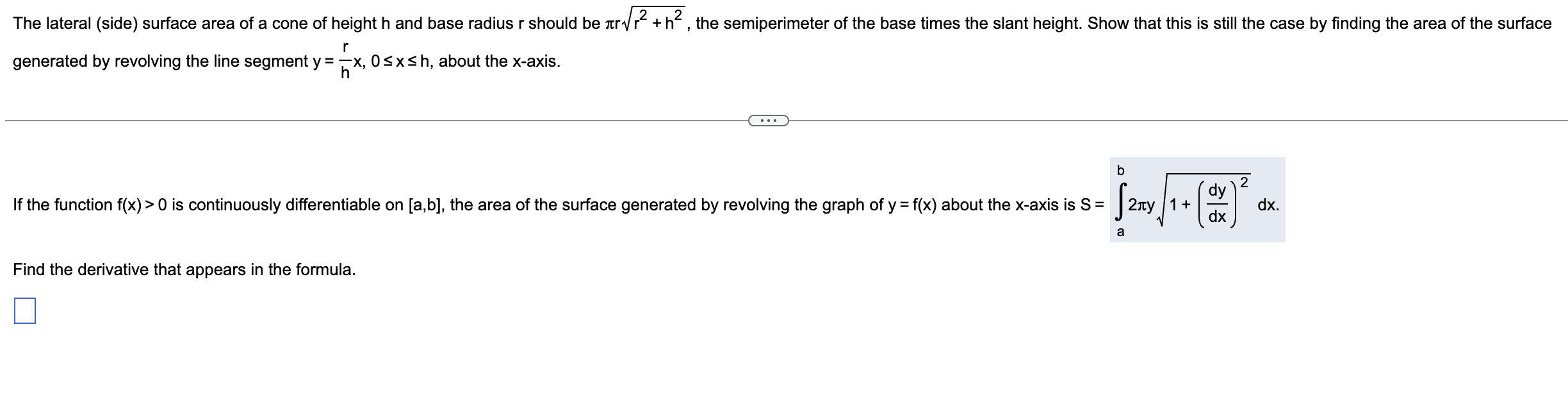 Solved generated by revolving the line segment y=rhx,0≤x≤h, | Chegg.com