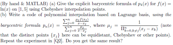 Solved (By hand & MATLAB) (a) Give the explicit barycentric | Chegg.com