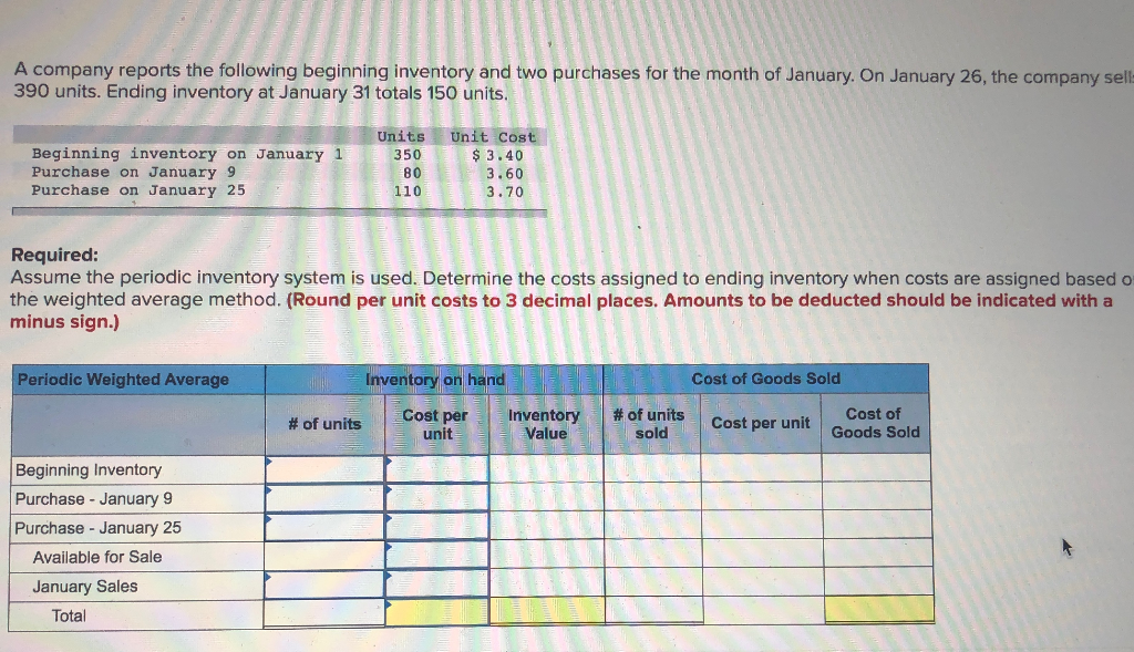 Solved A company reports the following beginning inventory | Chegg.com