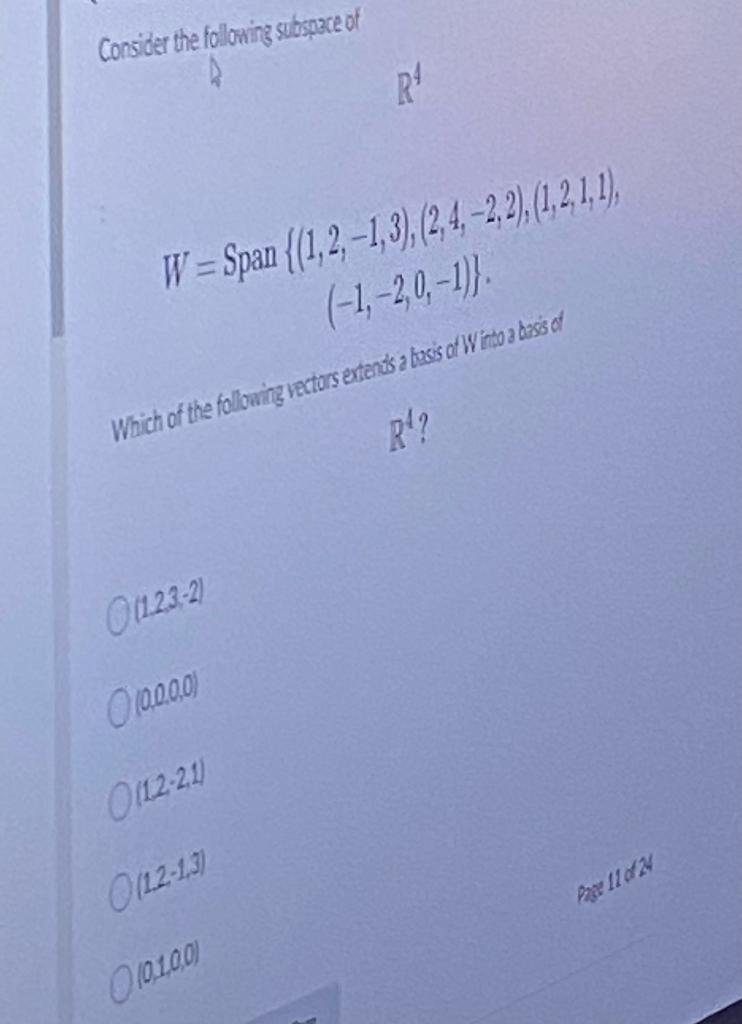 Solved Consider the following subspace of W = Span{(1,2, | Chegg.com