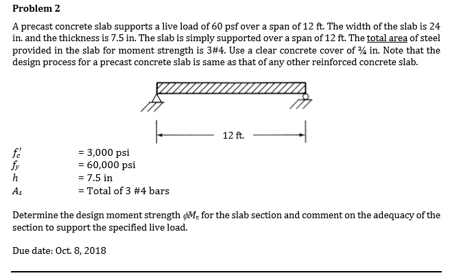 Solved Problem 2 A precast concrete slab supports a live | Chegg.com