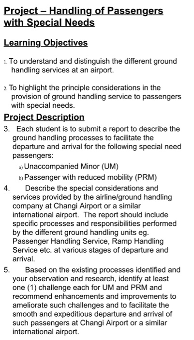 Solved Project - Handling of Passengers with Special Needs | Chegg.com
