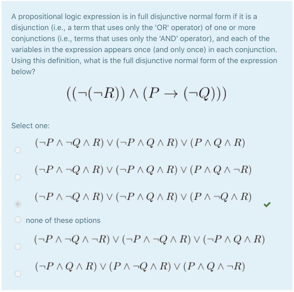 Solved A propositional logic expression is in full | Chegg.com