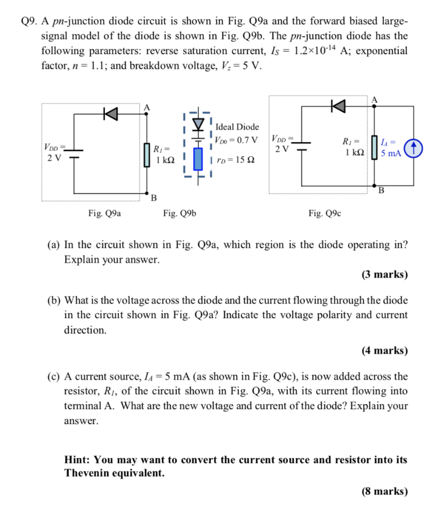 Solved Q9. A pn-junction diode circuit is shown in Fig. Q9a | Chegg.com