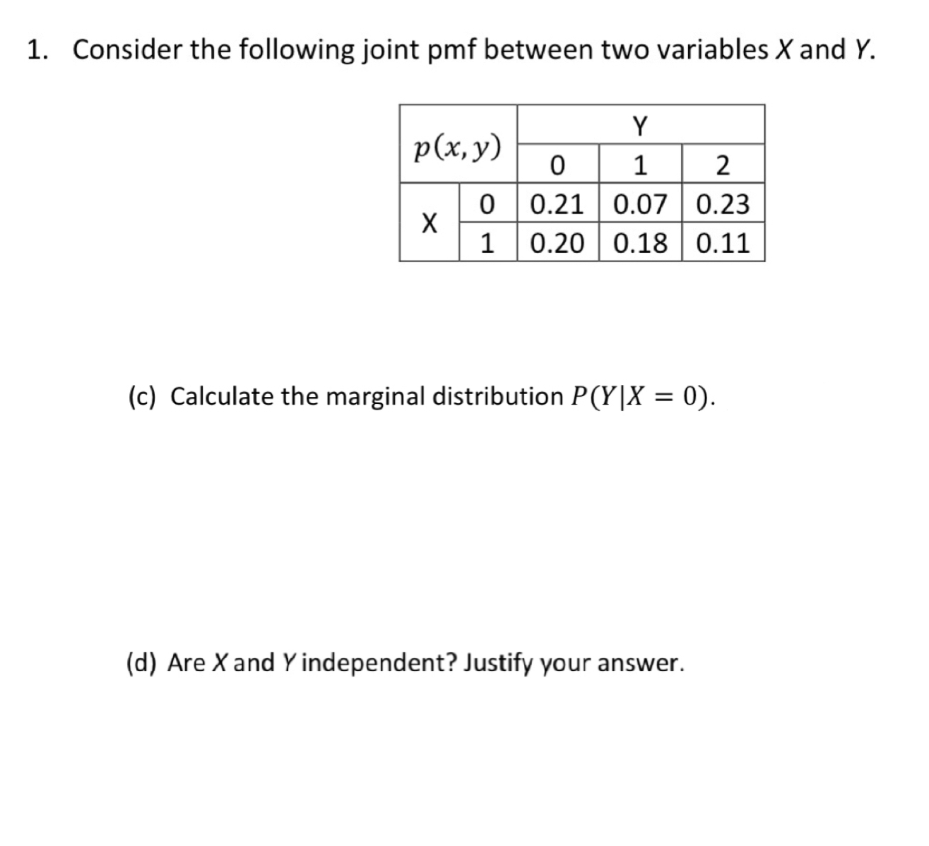 Solved 1. Consider the following joint pmf between two | Chegg.com Solved 1. Consider the following joint pmf between two | Chegg.com