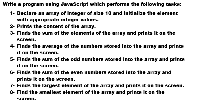 Solved Write a program using JavaScript which performs the | Chegg.com