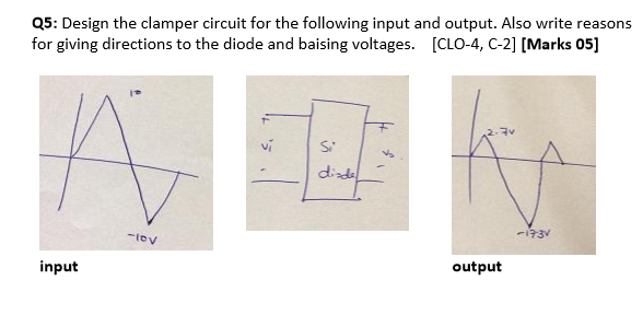 Solved Q5: Design the clamper circuit for the following | Chegg.com